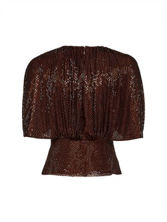 Self Portrait Womens Tulle Top With Cape Sleeves And Rhinestones, Brown Polyester Tops