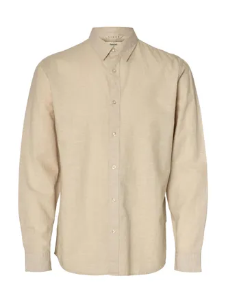 Selected Langarmhemd SELECTED SLHSLIMSUN LS SHIRT CLASSIC D, Herren, Gr. XL, N-Gr, pure cashmere, Web, Obermaterial: 71% Baumwolle, 29% Leinen, unifarben, slim