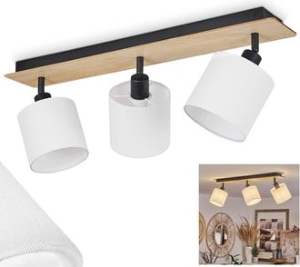 HOFSTEIN Deckenleuchte Alsen, moderne Deckenlampe aus Holz/Metall/Stoff in Hellbraun/Schwarz/Weiß, Leuchte im skandinavischen Design mit verstellbaren Schirmen