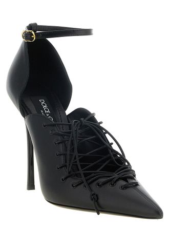 Dolce & Gabbana Lace-Up Calf Leather Heel - Black