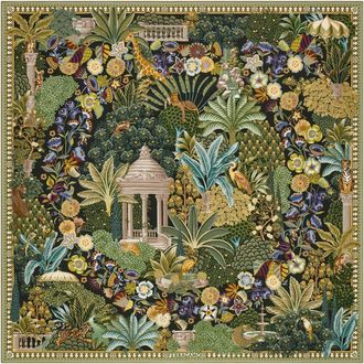 Ferragamo Damen Seidenhalstuch mit Giardino-Print Beige