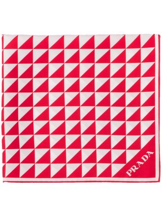 Prada foulard en soie bicolore &agrave; imprim&eacute; g&eacute;om&eacute;trique - Rouge