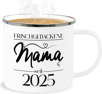 Shirtracer Emaille Becher Blechbecher - Tassen - Frischgebackene Mama seit 2025-300 ml - Weiß Silber - mum frische gebackene mutter mütter 2024 muttertag est mut