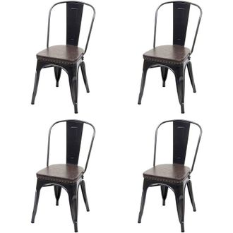 Hhg Neuwertig] 4er-Set Esszimmerstuhl HHG 449e, K&uuml;chenstuhl Stuhl, Chesterfield Metall Kunstleder Industrial Gastronomie schwarz-braun