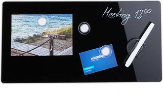 Relaxdays Magnettafel, beschreibbar, inkl. 3 Magnete & Stift, abwischbar, Rahmenlos, Magnetboard Glas, 20x40 cm, schwarz