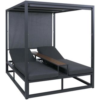Hhg Alu Lounge-Gartenliege HHG-106, Sonnenliege Daybed, 10cm-Polster 220g/m&sup2; 196x165x196cm dunkelgrau, Polster dunkelgrau