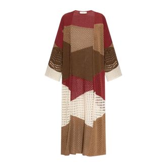 Akep Femme, Pulls, Multicolore, Taille: 38 FR Colour-block Open-knit Cardigan