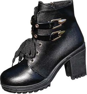 Generic Bottines &agrave; talons pour femme - Confortables et &eacute;l&eacute;gantes - Style britannique - Fermeture &eacute;clair lat&eacute;rale - Antid&eacute;rapantes - Classiques - Lacets - Pour