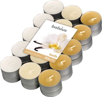 Bolsius Bolsius - 30 Duft theelichter - Vanille - Brenndauer von 4 Stunden - Durchmesser 38 mm - Nat&uuml;rliche Extrakte - Enth&auml;lt Veganes Wachs - Ohne Palm&ouml;l