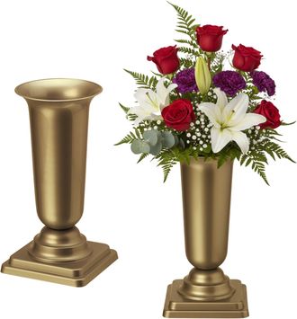 Matches 21 Wetterfeste Grabvasen mit Sockel 40 cm Gold - 2 Friedhofsvasen zum Hinstellen als Grabschmuck