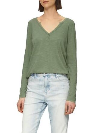 s.Oliver T-Shirt &agrave; Manches Longues avec Encolure Henley et Structure en Fil flamm&eacute;, Vert Sauge, 48
