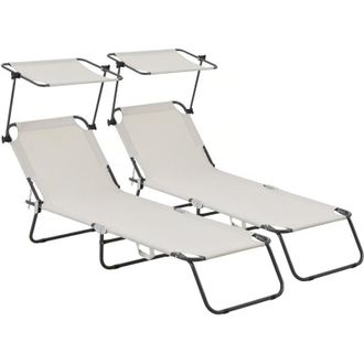 Habitat et Jardin Klappbare Sonnenliege 2er-Set Lazy - Mit Sonnenschutz - Beige