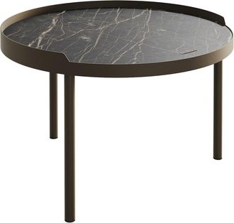 DELIFE Wohnzimmertisch Torell Keramik LaminamNoir Desir Braun 50x50 cm Metallrahmen Effektfinish Titan