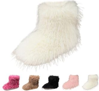 Generic Bottes dhiver moelleuses pour femme - Jolies bottes de neige chaudes en fourrure - Semelle plate et épaisse - Chaussures de marche à bout rond - Coule