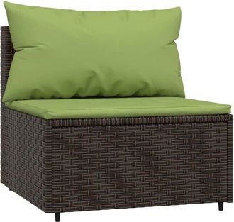 vidaXL Garten-Mittelsofa mit Kissen Braun Poly Rattan - Vidaxl