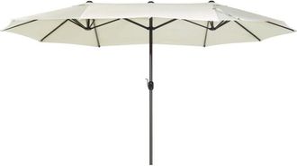 Beliani Parasol xl de Jardin ou de Terrasse Blanc Beige avec Pied Central Noir, Toile 270 x 460 cm Anti uv et Mécanisme dOuverture Facile Beliani