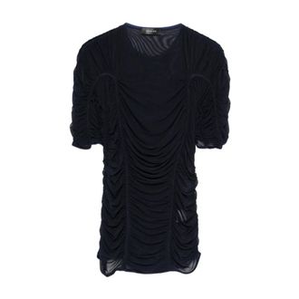 MUGLER Blau Mesh Kurzarm Rundhals - - Dresses - Damen - Schwarzk - M