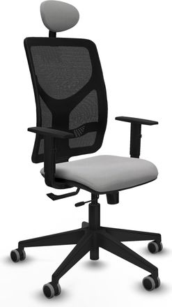 Piqueras y Crespo Arbeitsstuhl mit 1D-Armen, h&ouml;henverstellbarer Lendenwirbelst&uuml;tze und festem Kopfteil, ausgestattet mit Syncro/Traslack und Schneideschaum, Schwarz/Hel