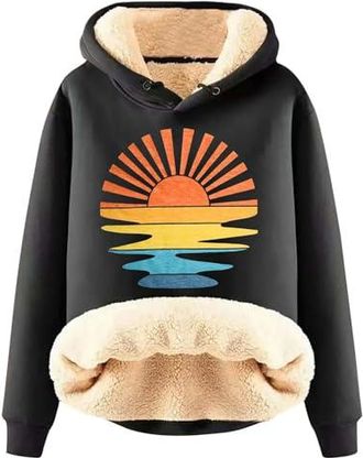 Generic Sweat &agrave; capuche en laine dagneau &eacute;paisse et chaude pour femme Printemps 2026, Noir, XXL