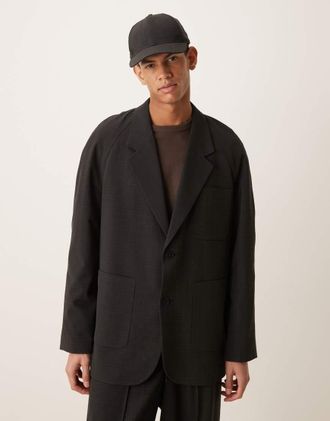 Asos Locker geschnittene Anzugjacke in Schwarz mit kleinem Karomuster