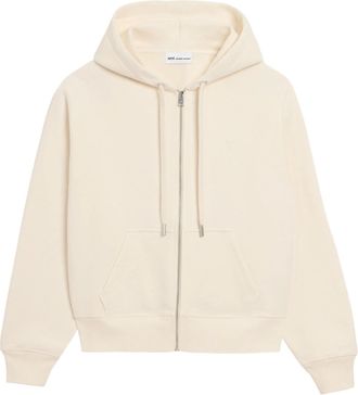 Ami Sweat &agrave; capuche zipp&eacute; avec Ami De Coeur emboss&eacute; ton sur ton