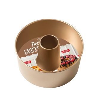 Decora 0070109 Gold Line Chiffon Cake Form &Oslash; 20,5 X 10 cm, Ideal f&uuml;r die Zubereitung eines k&ouml;stlichen Chiffon Cakes, Form mit flachem Boden f&uuml;r klassische Bl