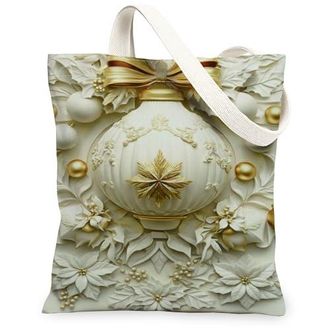 Generic Sacs fourre-tout en toile &agrave; motif floral, sacs d&eacute;picerie r&eacute;utilisables, l&eacute;gers et lavables avec bandouli&egrave;re pour les voyages, blanc, 13x15 Inch
