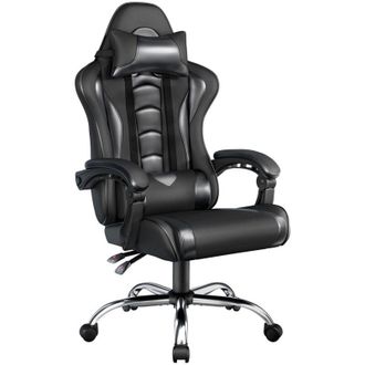 Yaheetech Yaheetech Chaise Gaming Massante Ergonomique Fauteuil Gamer Dossier avec Lombaire et Appui-t&ecirc;te Hauteur R&eacute;glable Similicuir Charge 136kg Noir/Blanc