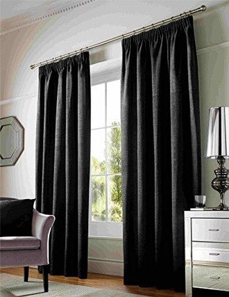 Alan Symonds Vorh&auml;nge mit Bleistiftfalten, geklebte Gardinen, komplett gef&uuml;ttert, fertig zum Aufh&auml;ngen, Chenille-Polyester, Schwarz, 117 x 183 cm
