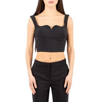 Elisabetta Franchi Doppellagiges Stretch-Krepp-Top - - Tops - Damen - Schwarzk - S