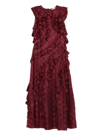 Ulla Johnson robe mi-longue Kavita Cascading &agrave; volants - Rouge