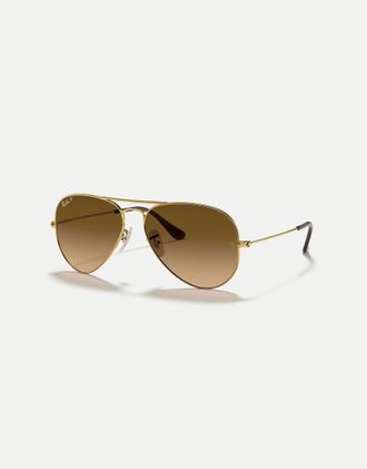 Ray-Ban Lunettes de soleil aviateur &agrave; verres polaris&eacute;s marron - Dor&eacute; arista