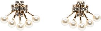Tory Burch Femme, Accessoires, Beige, Taille: ONE Size Kira Pearl Front-Back Earring