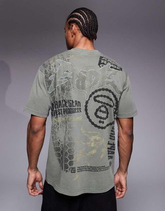 Aape By A Bathing Ape Aape By A Bathing Ape - T-shirt oversize &agrave; imprim&eacute; motocross au dos - Kaki-Vert