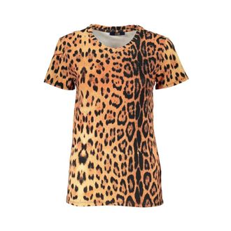 Cavalli Gemustertes T-Shirt mit Logo - - Tops - Damen - Orange - XS