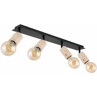 Globo Lighting Spotlampe Spotleuchte Spotstrahler Wohnzimmerlampe Esszimmerleuchte, 4 Flammig Spots beweglich, Metall Holz natur schwarz matt, E27 Fassungen, LxBxH