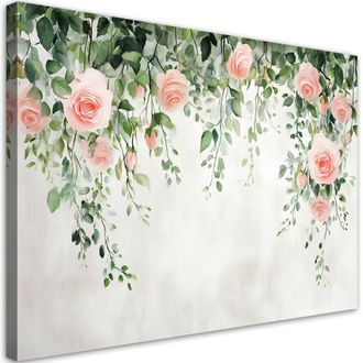 Feeby Bilder - Foto Geschenk - Hängende Rosen Blumen Blätter Beton - 120x80 1tlg - Leinwandbilder Wohnzimmer - Wandbild über dem Bett - Bild Schlafzimmer - 