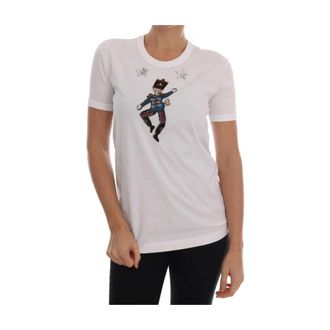 Dolce & Gabbana Femme, Tops, Blanc, Taille: 34 FR T-Shirt Casse-Noisette