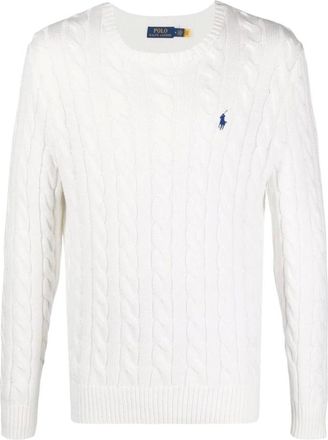Polo Ralph Lauren Homme, Pulls, Blanc, Taille: XL Pull Col Rond en Maille C&acirc;bl&eacute;e