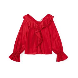 SoSUE Femme, Blouses et Chemises, Rouge, Taille: 40 FR Ruffle Long Sleeve Blouse