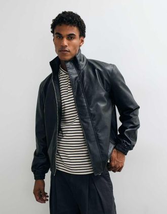 Jack & Jones Jacke aus PU-Leder mit Stehkragen in Schwarz