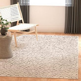 Safavieh Geometrisch Teppich für Wohnzimmer, Esszimmer, Schlafzimmer - Adirondack Collection, Kurzer Flor, Elfenbein und Kohle, 91 X 152 cm