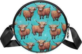 Generic Sac &agrave; bandouli&egrave;re rond pour femme, motif vaches, petit sac &agrave; bandouli&egrave;re avec fermeture &eacute;clair, bretelles r&eacute;glables, sac &agrave; main rond d&eacute;contract&eacute; pour 
