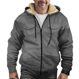 Generic Veste &agrave; capuche doubl&eacute;e en polaire pour homme avec fermeture &eacute;clair int&eacute;grale - Sweat &agrave; capuche chaud dhiver d&eacute;contract&eacute; - Sweat &agrave; capuche doux avec c