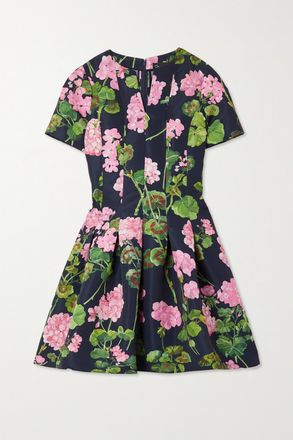 Oscar De La Renta Robe En Faille &Agrave; Imprim&eacute; Fleuri Et &Agrave; Plis - Bleu