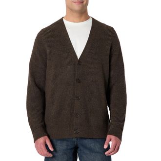 Amazon Essentials Herren (Demis Favorit) Relaxed-Fit-Strickjacke Baumwollmischung, Schokoladenbraun Meliert, XL