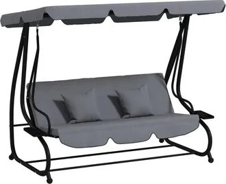 OUTSUNNY Balancelle de jardin 3 places - Inclinaison toit r&eacute;glable - 2 tablettes porte-gobelets - Matelas 6 cm &eacute;paisseur - M&eacute;tal &eacute;poxy noir
