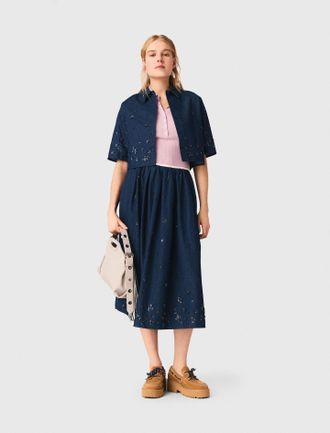 Maje Besticktes Kurzes Jeanshemd - Marineblau - Maje