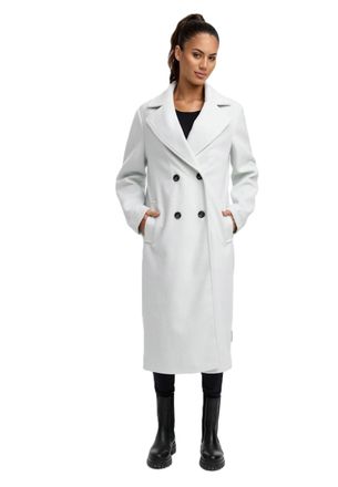 Navahoo Damen lange &Uuml;bergangsjacke Mantel in Woll-Optik mit Reverskragen Sternlein 14 Ice Blue Gr. XXL