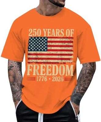 Generico T-shirt d&eacute;t&eacute; oversize &agrave; manches courtes classique vintage &eacute;l&eacute;gant et sportif &agrave; col rond pour homme, U Orange, XXL